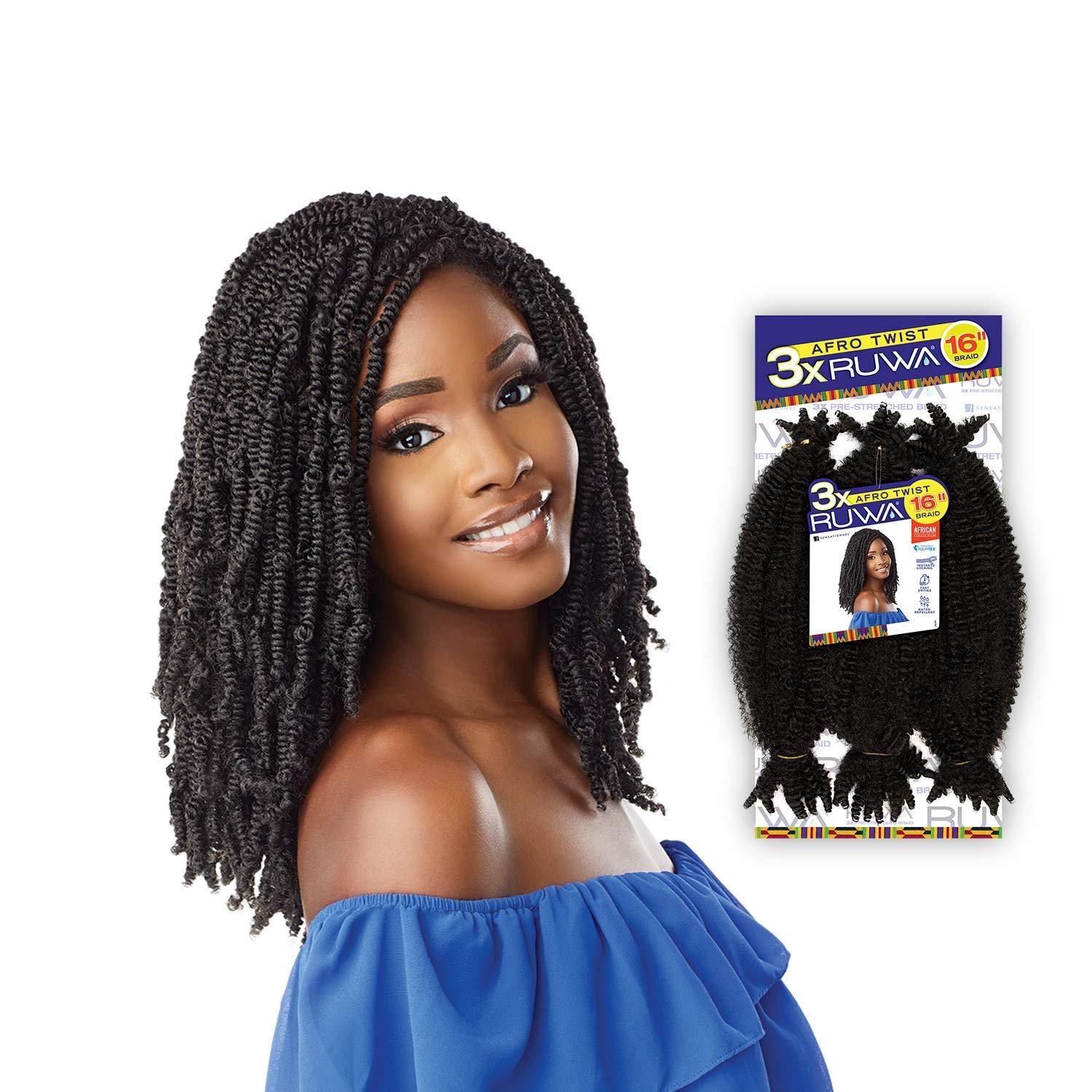 Sensationnel Braids XPRESSION 3X Ruwa Pre-Stretched Braid Afro Twist 16 ...